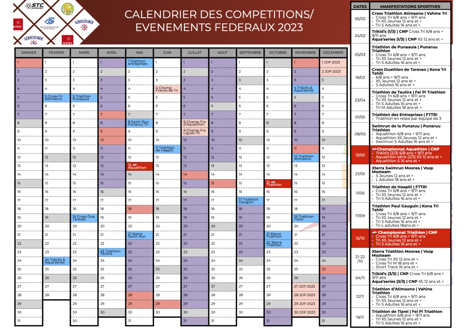Calendrier 2023 – Fédération Tahitienne de Triathlon